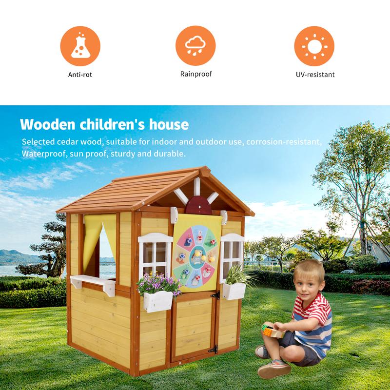 Outdoor Playhouse for Kids Wooden Cottage with Working Doors Windows ...