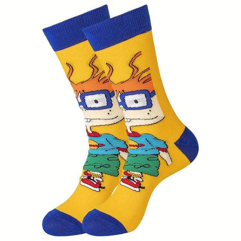 20 Pairs Of Men's Trendy Cartoon Anime Pattern Crew Socks, Breathable ...