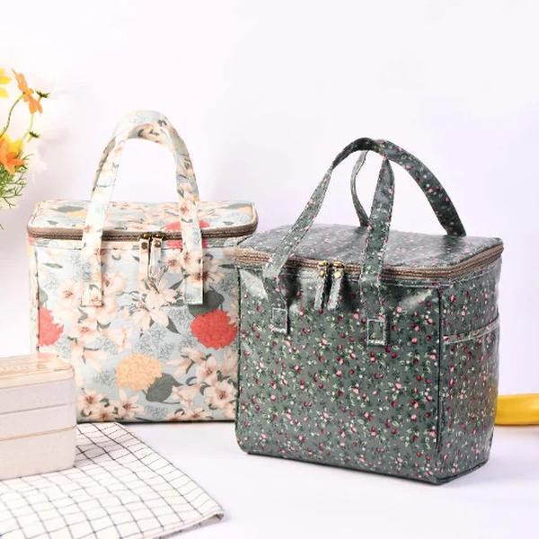 XXL Magnolia/Floral Insulated Lunch Bag, Square Bento Totes, Reusable ...
