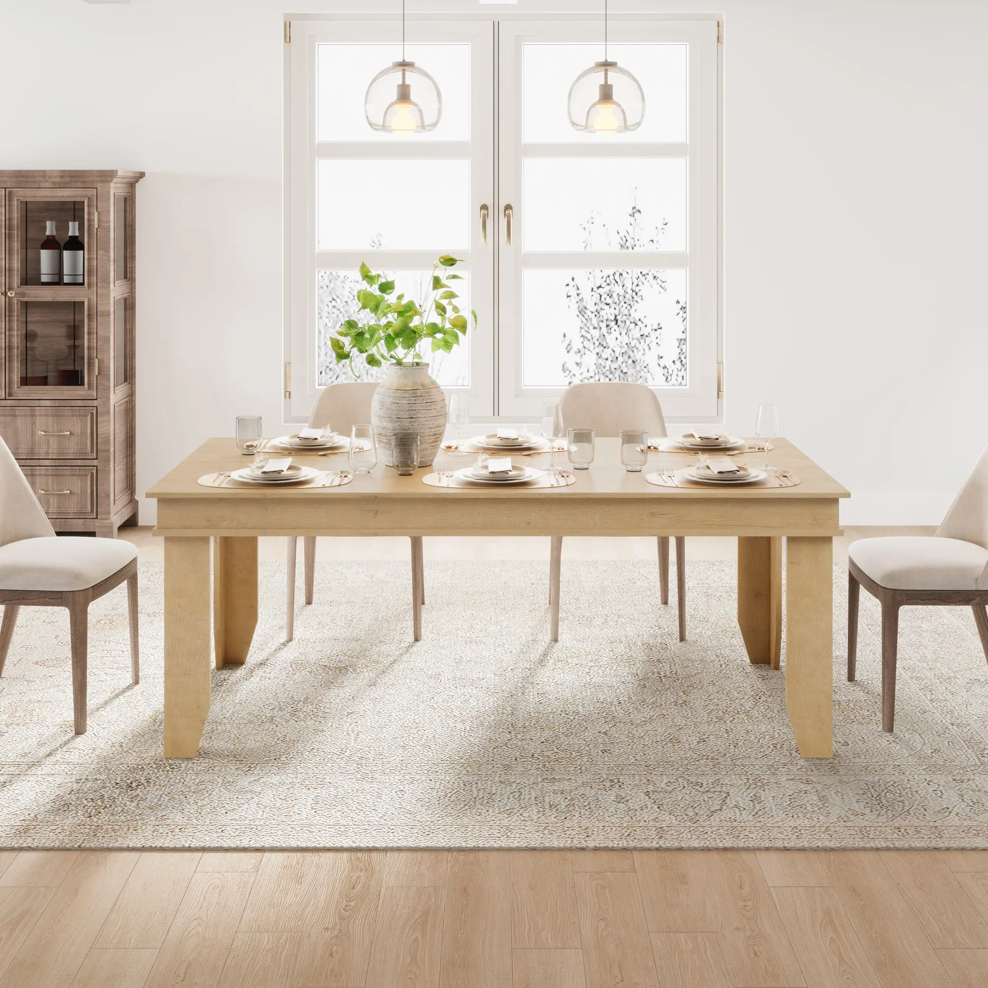 Farmhouse Dining Table for 6-8 People, 71 in Long Kitchen Tables with ...