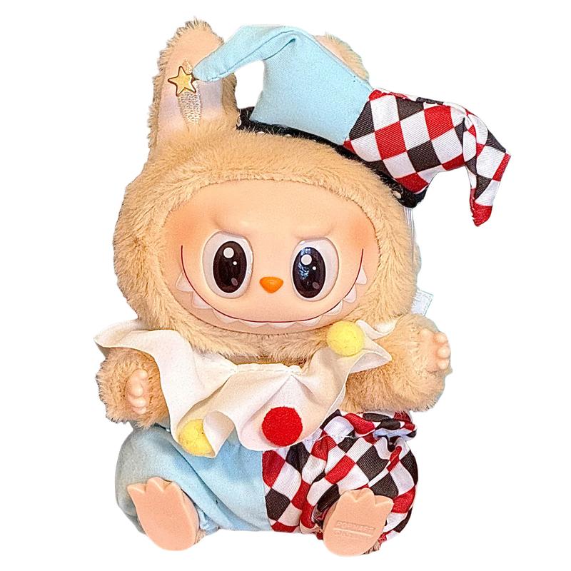 Clown Style Outfit – Headband Scarf & Overalls for 17cm Labubu Plush ...