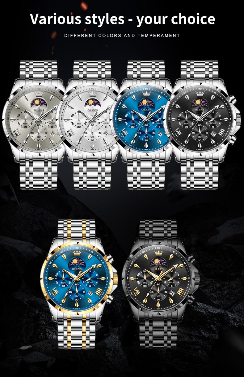 OLEVS Original Men's Multifunctional Chronograph Watch Business Dress ...