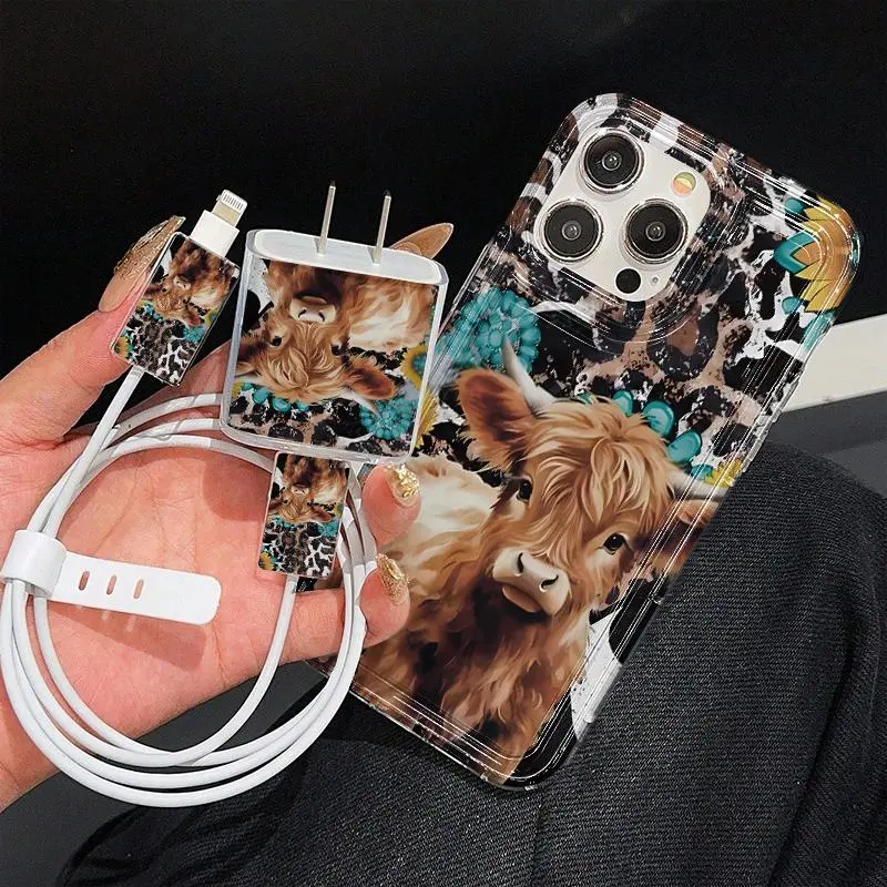 Fashion Cow Pattern Phone Case with Charger Saver & Cable Protector ...