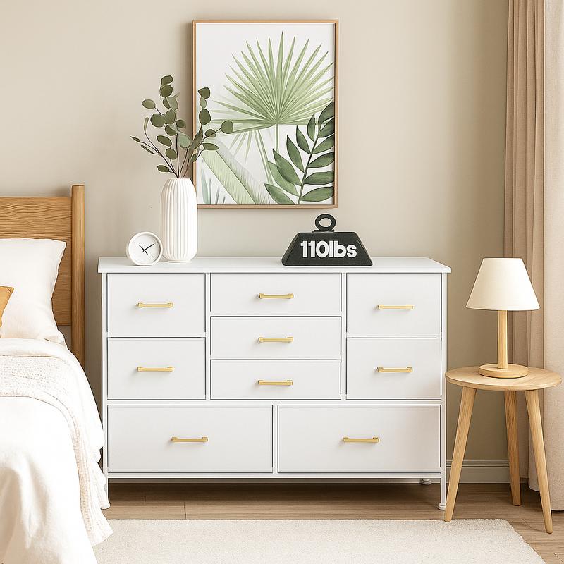 Modern 9-Drawer Dresser with Metal Frame & Wood Top – Storage Organizer ...