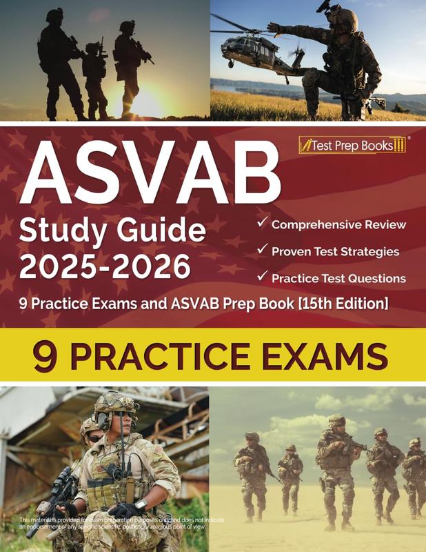 ASVAB Study Guide 2025-2026: 9 Practice Exams and ASVAB Prep Book [15th ...