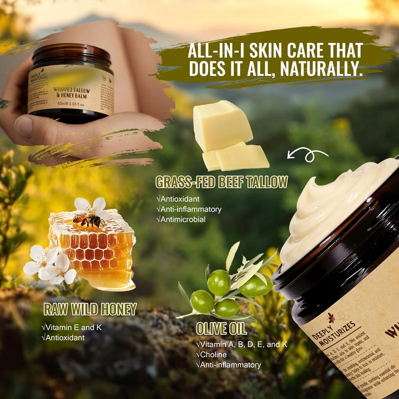 Guanjing Beef Tallow & Honey Balm Cream - All-Natural Moisturizer for ...