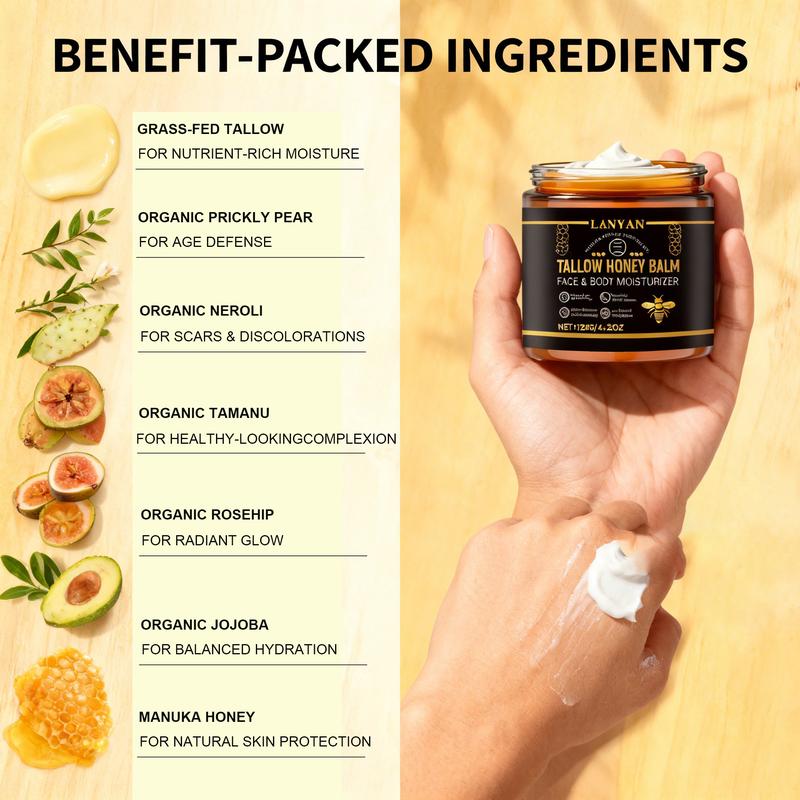 LANYAN Tallow and Honey Balm, Grass-Fed Beef Tallow for Skin | Face ...