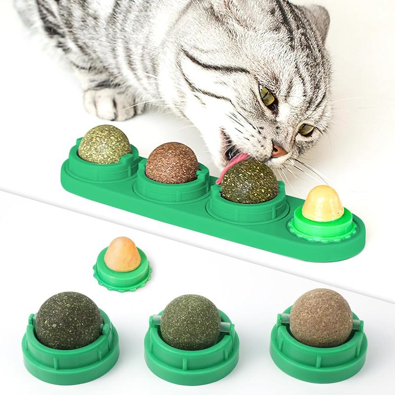 4 Pack Catnip Balls for Cats Edible Silvervine Energy Chew Toys Dental ...