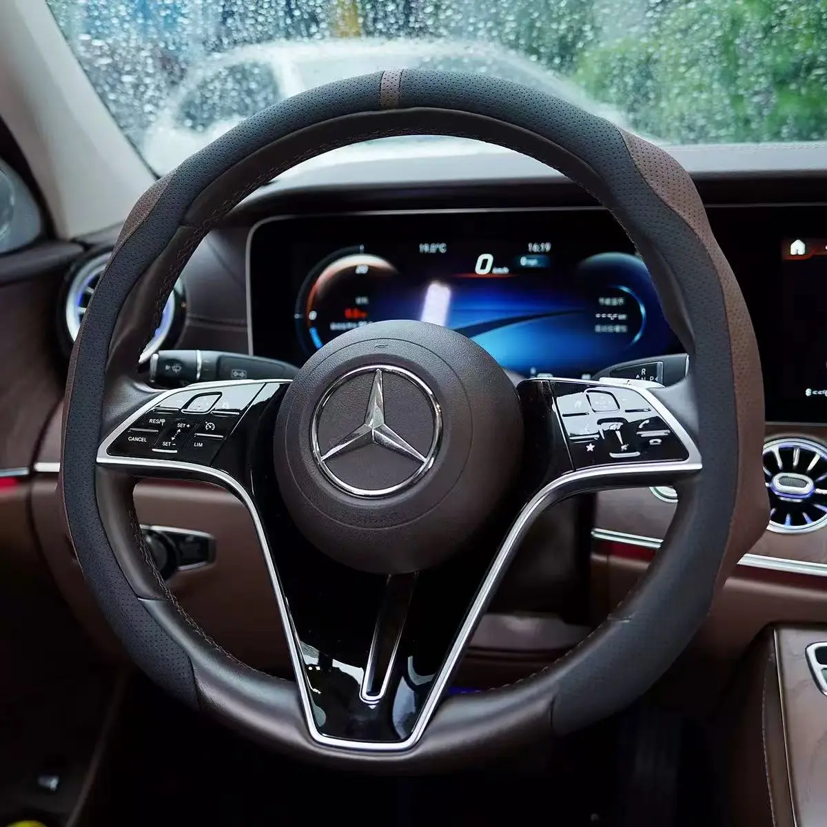 New 15-inch anti-slip Nappa leather two-tone steering wheel cover ...