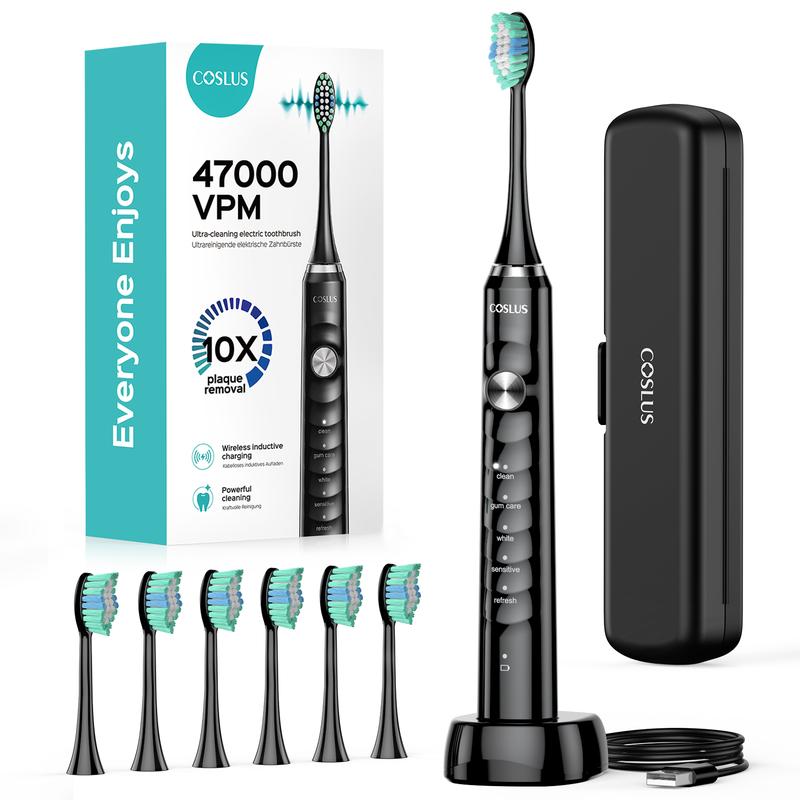COSLUS Electric Toothbrush, 6 Replacement Brush Heads, 10x Cleaning ...