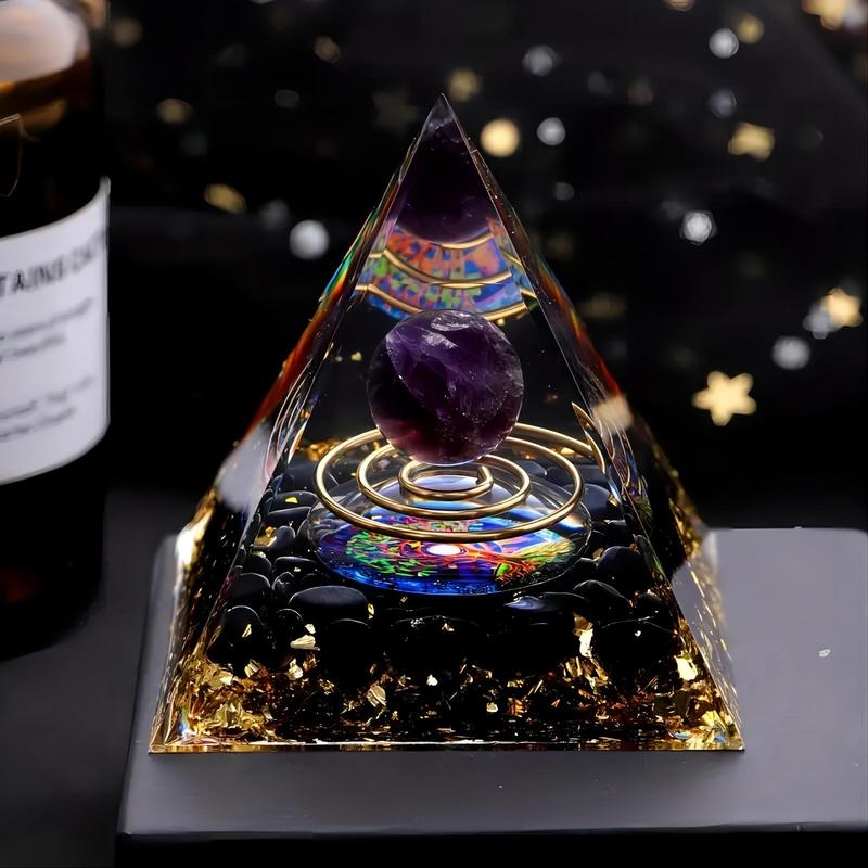 Natural Stone Amethyst Pyramid, 1 Count Inlaid Ball Decoration, DIY ...