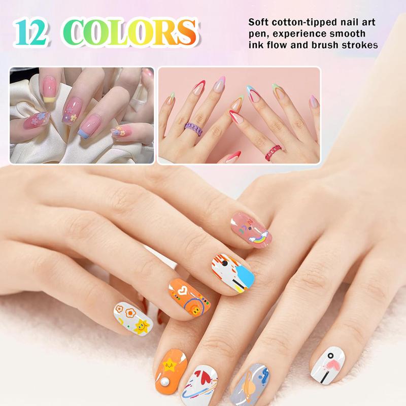 Cutics 12-Color Nail Art Pens Set Quick-Dry Acrylic Doodle Markers for ...