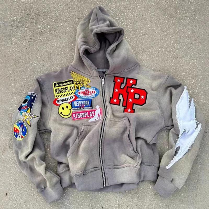 Unisex Letter Print Fashion Hoodie Zipper Casual Jacket Y2K Hip Hop ...