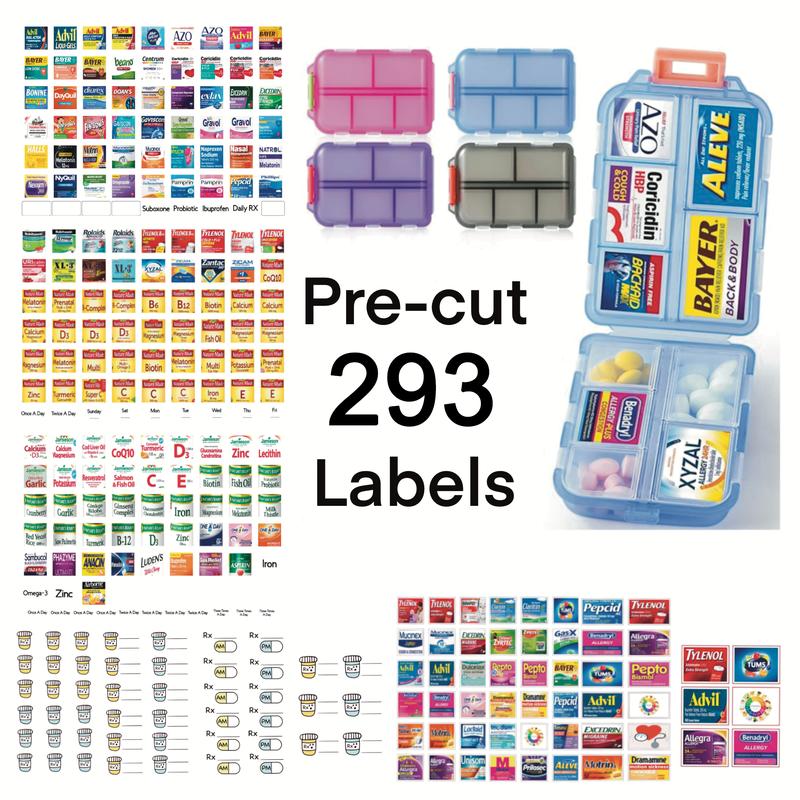 Travel Pill Organizer with 293 Pre-cut Pill Labels, Mini Stickers in ...