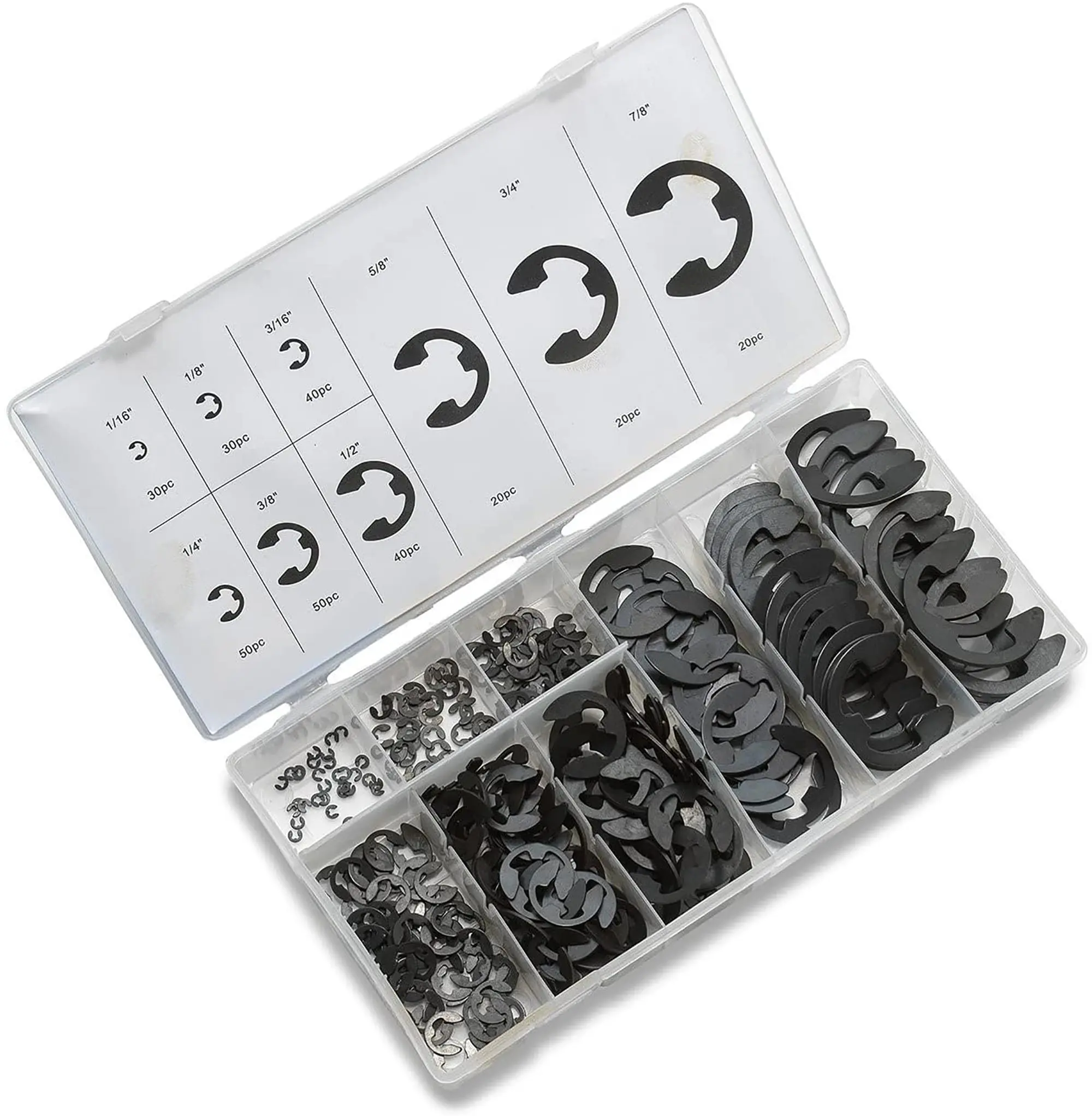 NEIKO 50455A E-Clip Assortment Set | 300 PCS, 9 SAE Sizes, Heat Treated ...