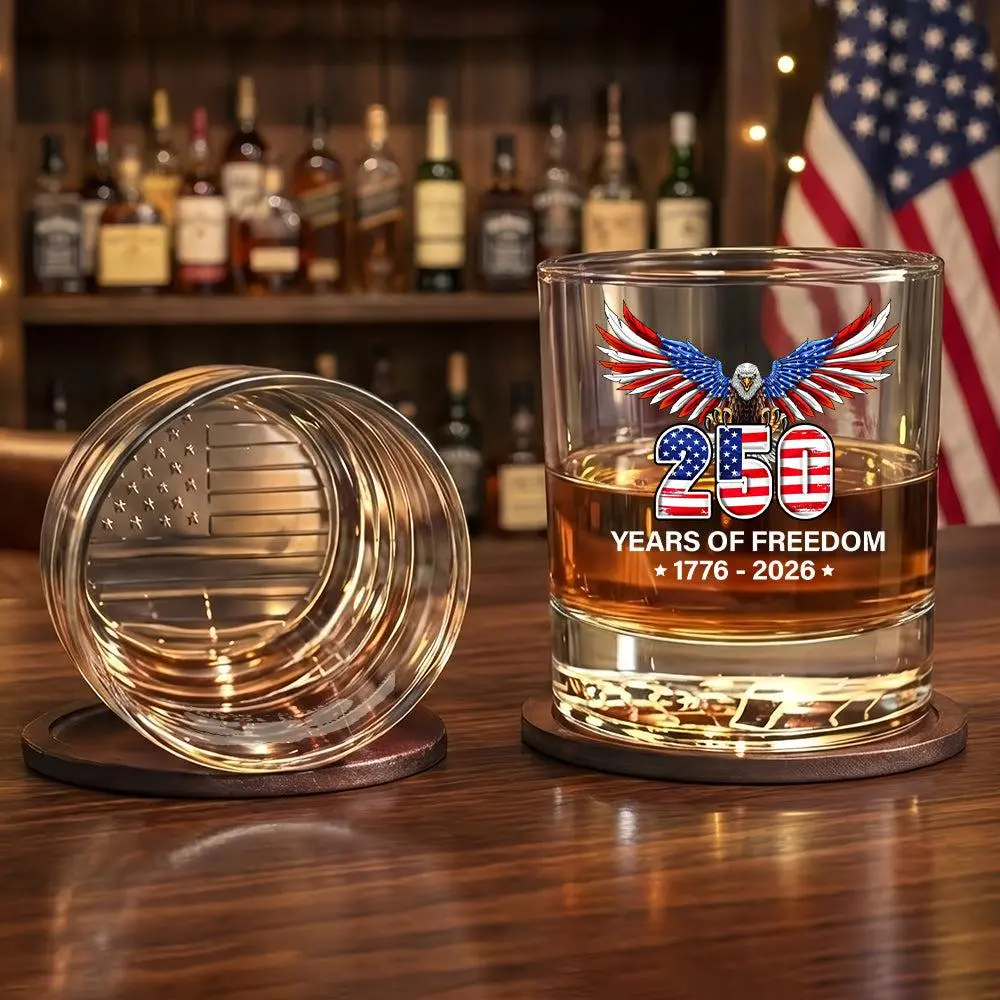 250 Years of Freedom, 1776 2026 Eagle Printed Whiskey Glass Patriotic ...