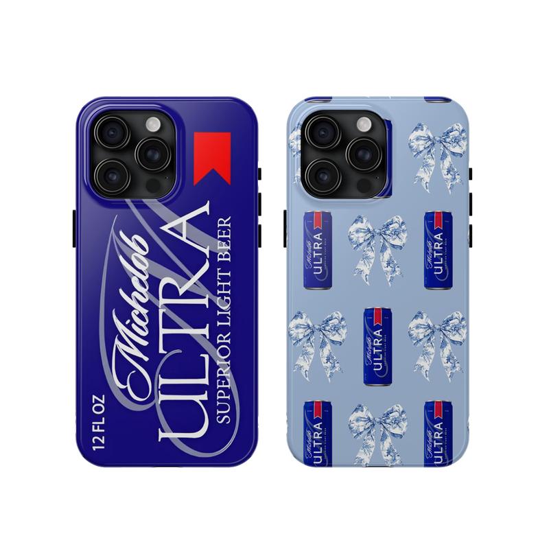 Couple Michelob ULTRA Blue Coquette Bow Tough Phone Case, iPhone 16/15 ...
