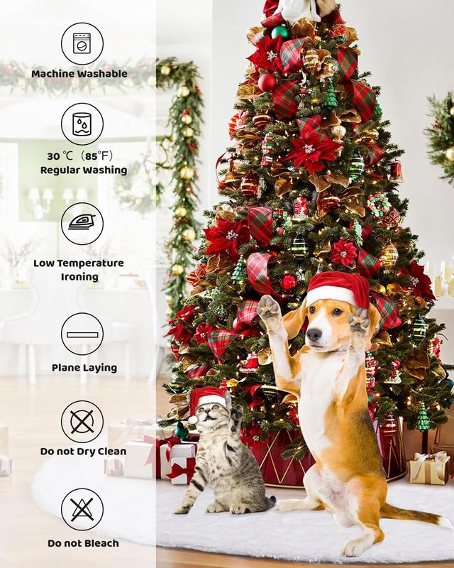 Christmas Tree Skirt, 48 Inch White Faux Fur Xmas Tree Skirt, White ...