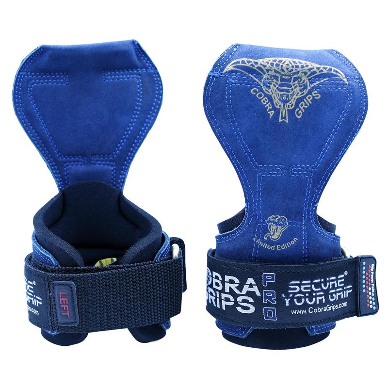 Cobra Grips PRO BLUE LEATHER Weight Lifting Straps Hooks Alternative ...
