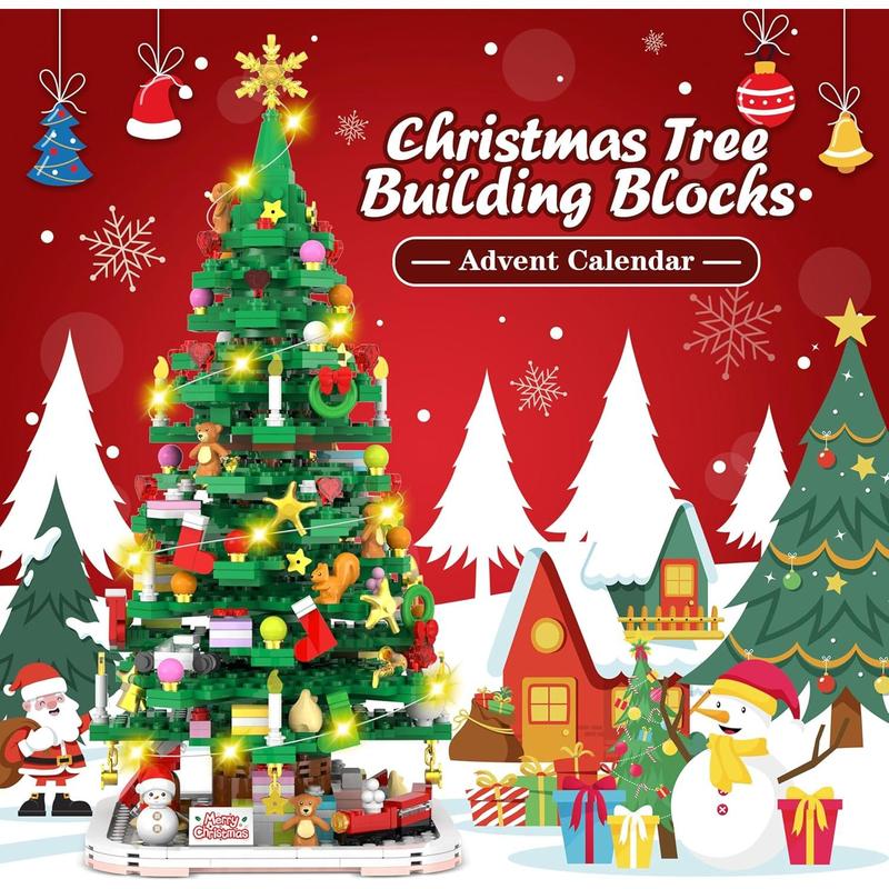 Advent Calendar 2025 Christmas Tree Building Toy Set with LED light ...