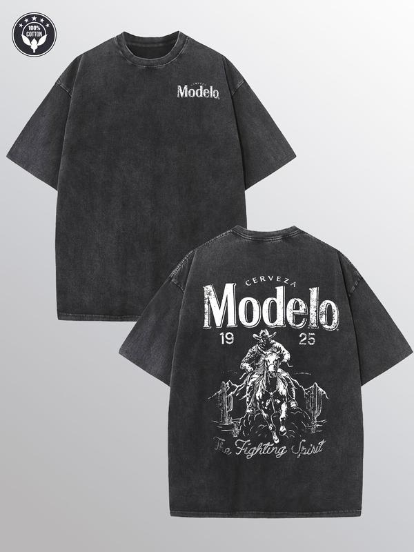 Modelo men's washed cotton T-shirt, 100% cotton, casual sports style ...
