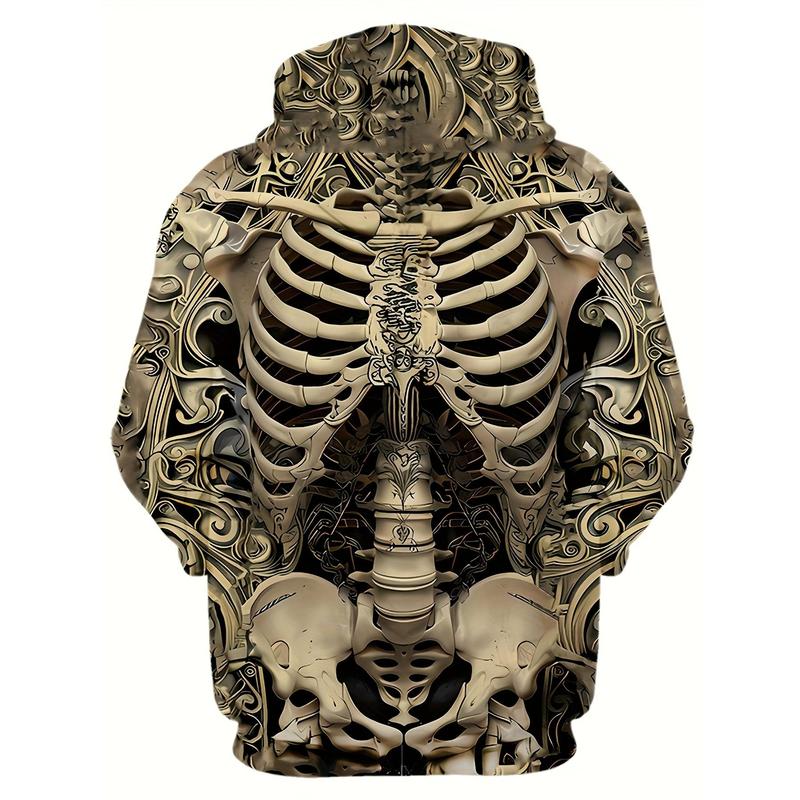 Men'S 3D Skeleton Print Long Sleeve Hoodie with Drawstring Pocket ...