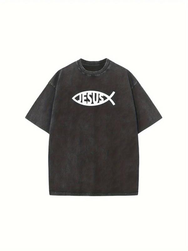 Drippy Men's Vintage Christian Graphic T-Shirt - Black Jesus Fish ...