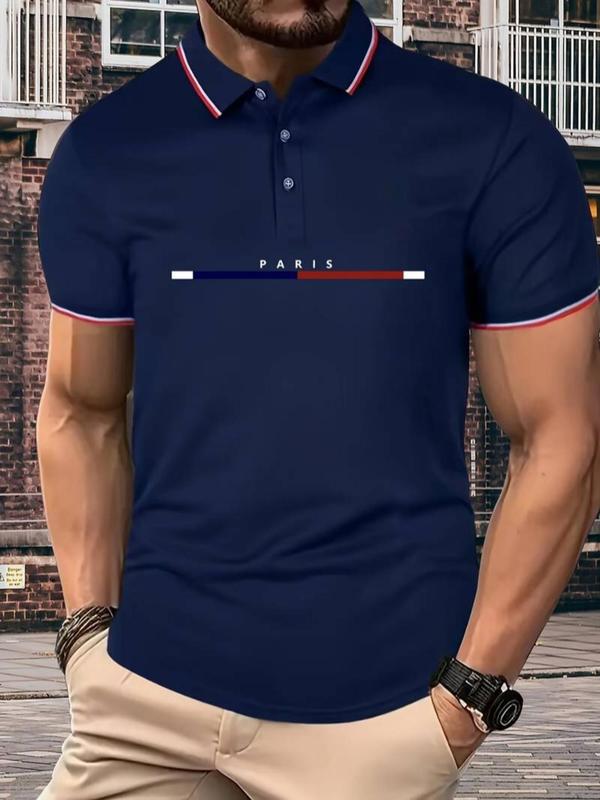 Men's Regular Fit Letter Print Contrast Binding Polo Shirt, Casual ...