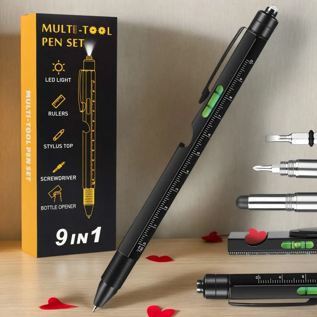 Multifunctional Tool Pen, 1 Set Portable 9 In 1 Ballpoint Pen with LED ...