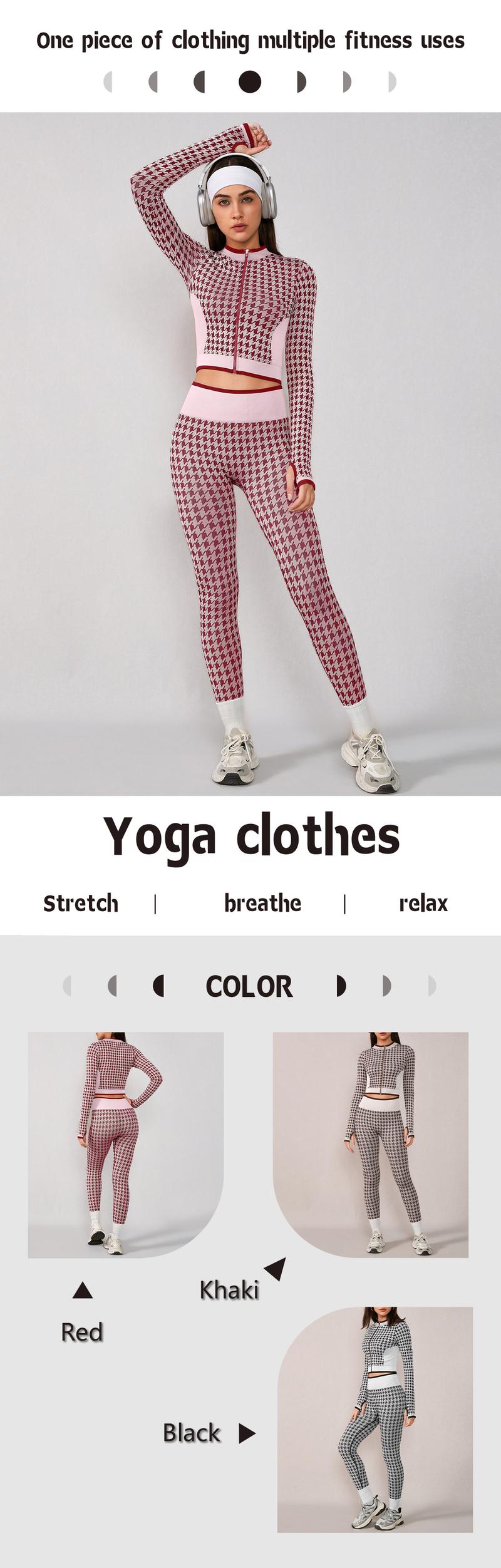 NcmRyu Fashion Houndstooth Yoga Set Women's Slim Fit Crop Top Jacket ...