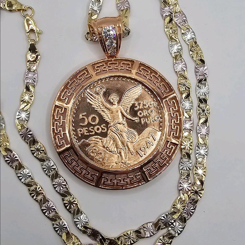 centenario fashion style coin rose-gold color with three colors chain ...