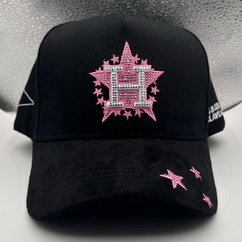Black Cap with Pink Star & 'H' Rhinestone Logo: Glistening Streetwear ...