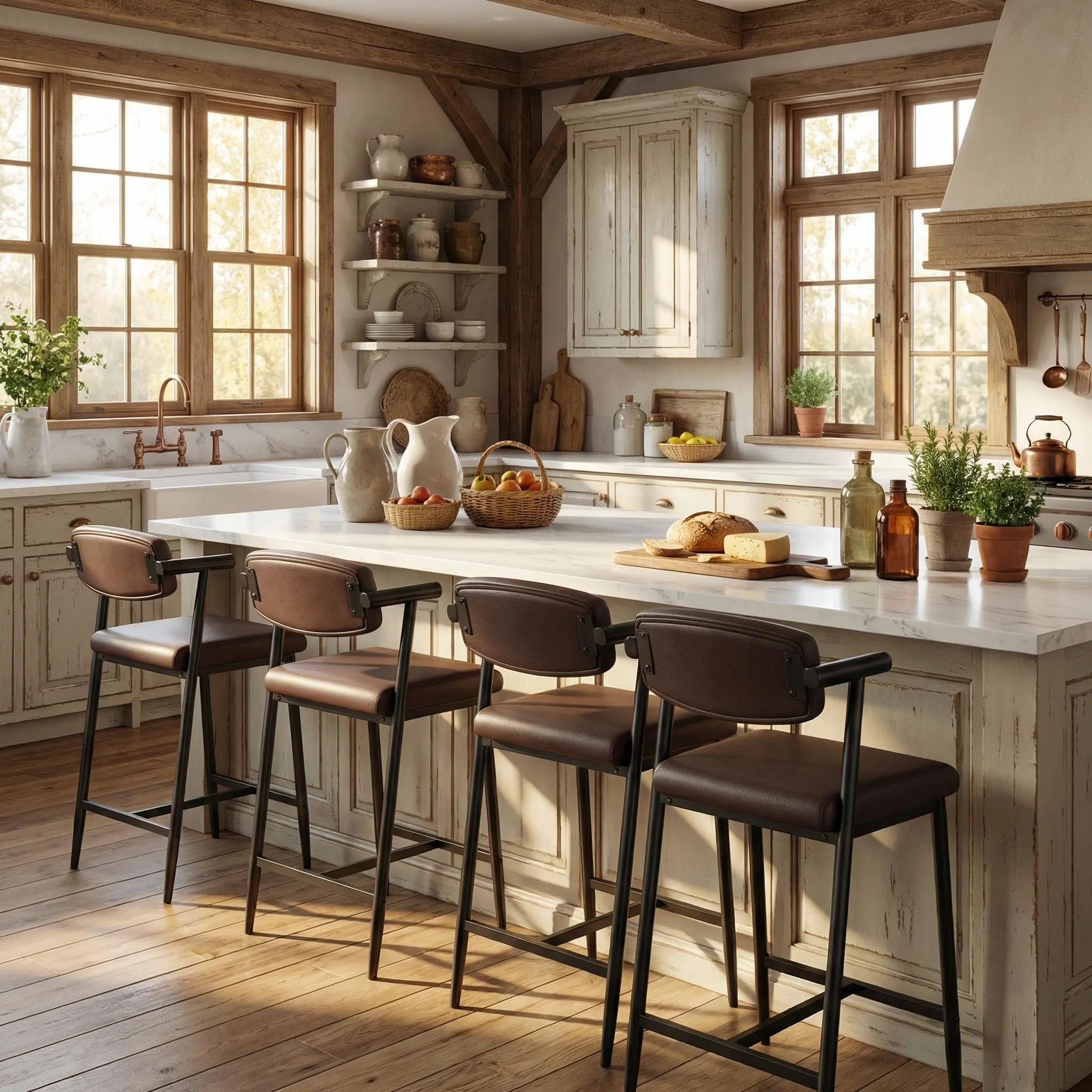 Counter Height Bar Stools Set of 8 with Arms, Soft Leather 8pcs Tall ...