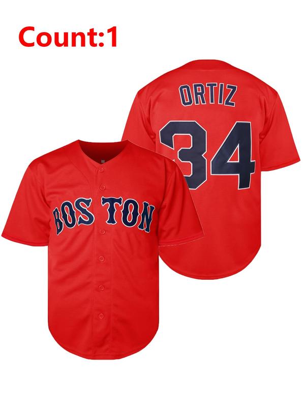 Men's Letter Patched Button Front Baseball Jersey, Loose Casual Short ...