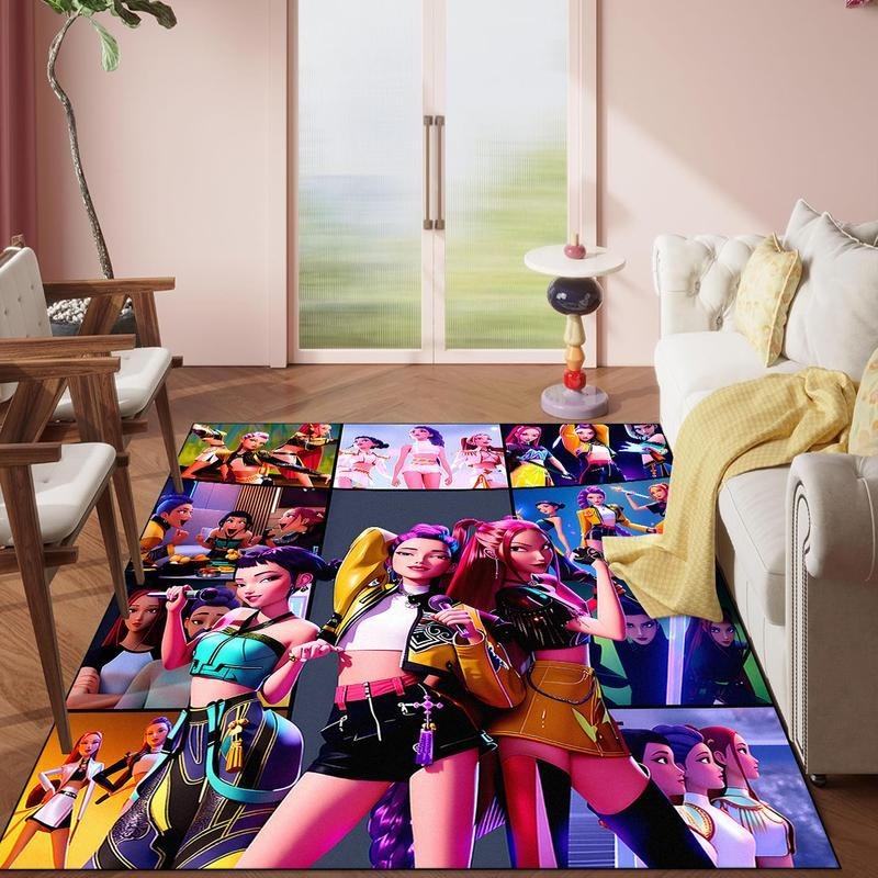 K-Pop Demon Hunters Pattern Square Printed Carpet, Living Room Sofa Mat ...