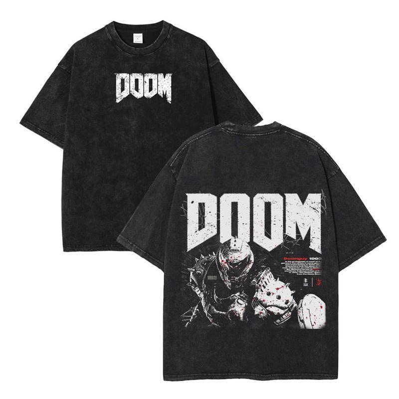 Vintage DOOM 2-sided Design Unisex Washed Graphic Tees, Casual Crewneck ...