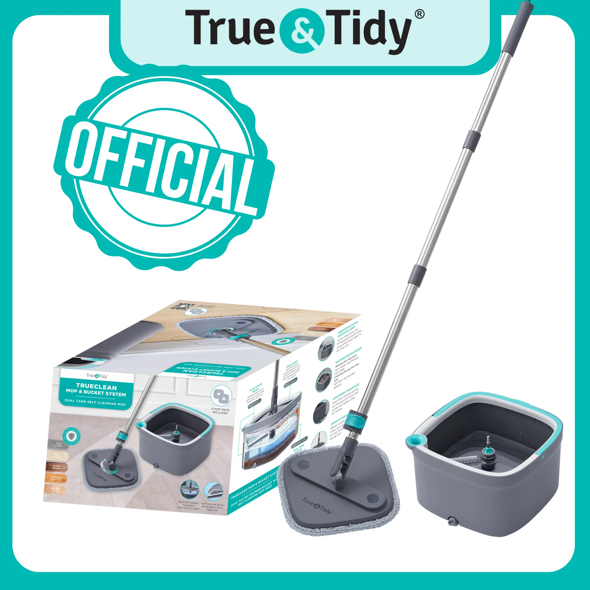 True & Tidy Spin Mop & Bucket System: Self-wash, separates clean/dirty ...