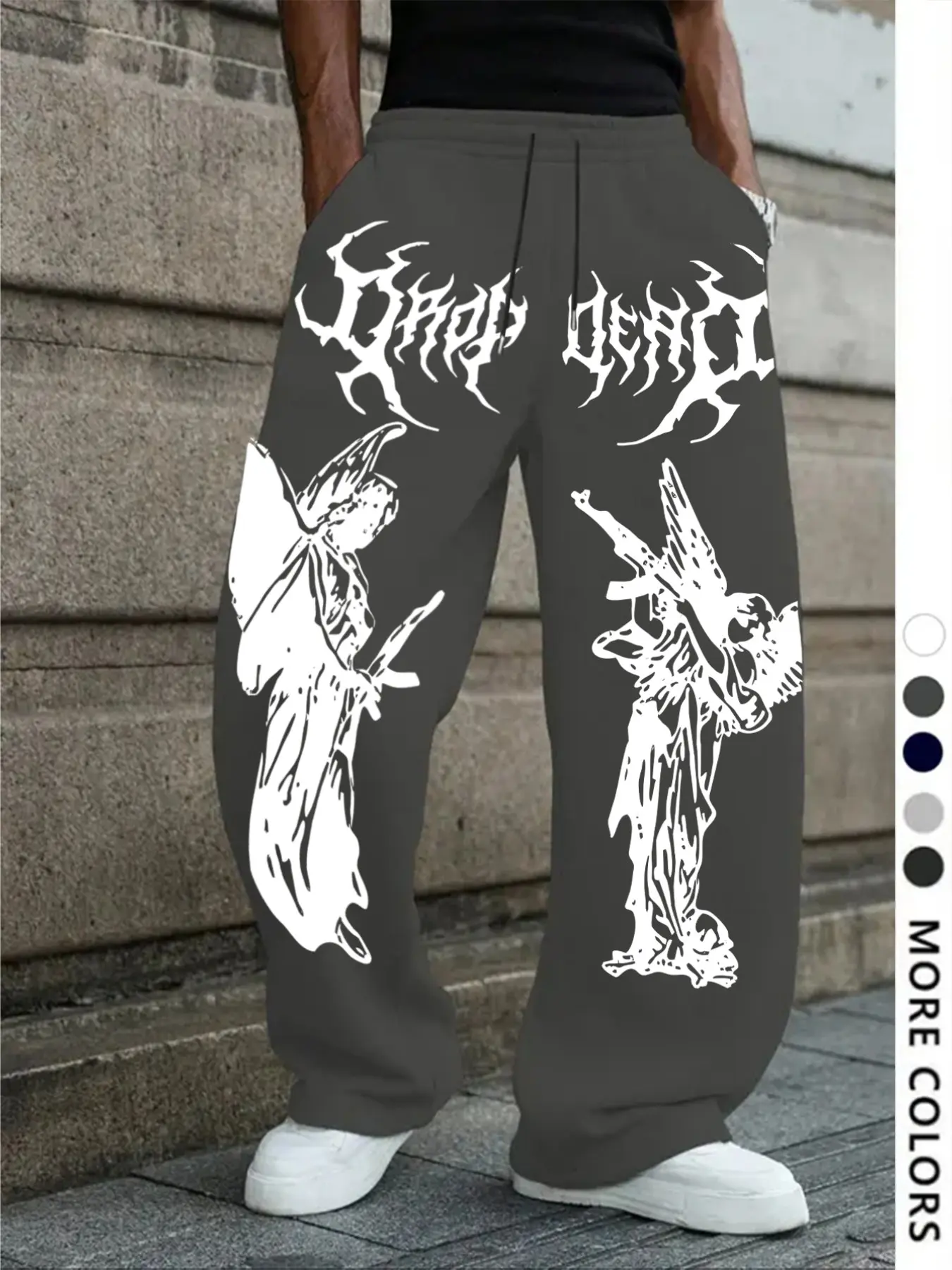 Men's Cyber Y2K Drop Dead Angel with Gun Graphic Joggers | Heavyweight ...