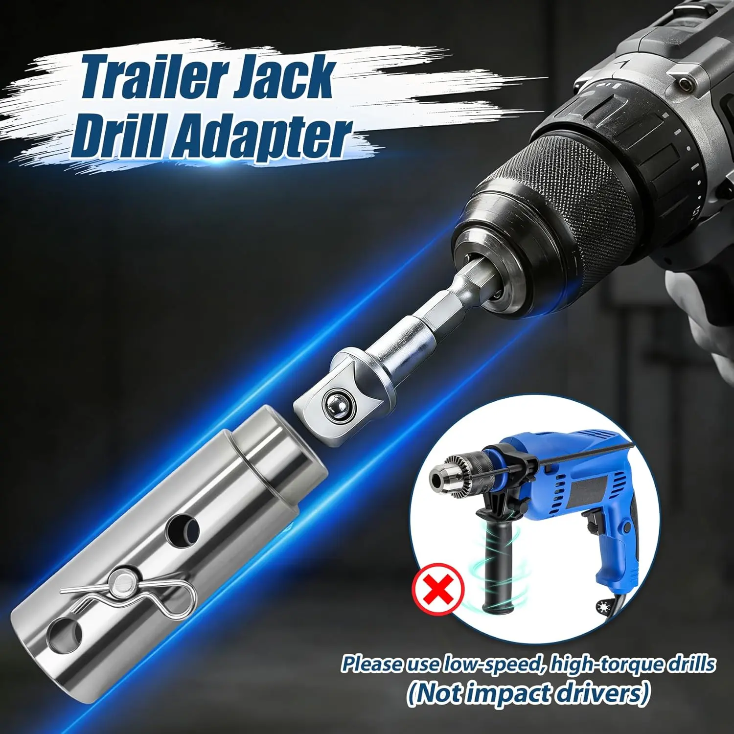 1Set Trailer Jack Drill Adapter, Upgraded Stainless Steel, Dual ...