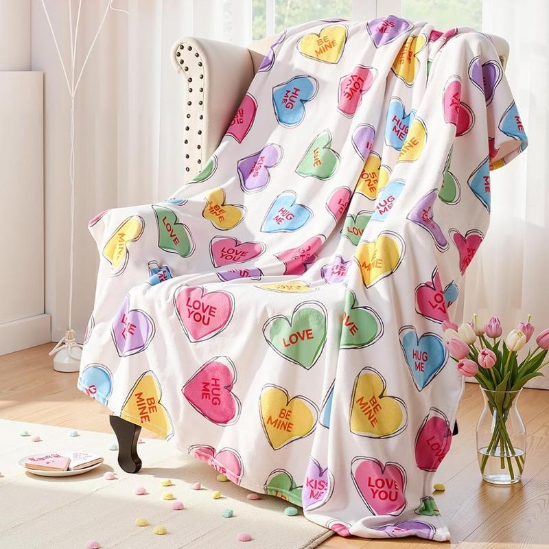 Valentines Day Decor: Hand-Painted Candy Heart Flannel Fleece Throw ...