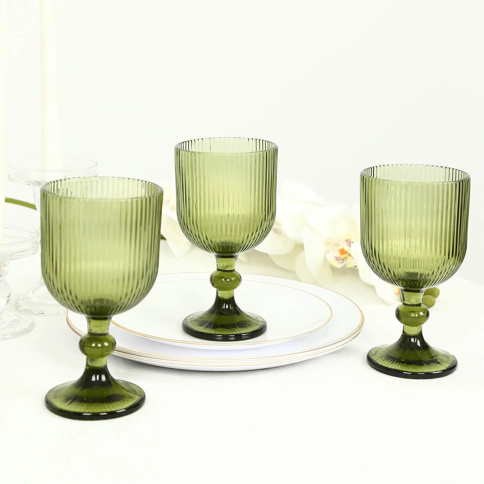 6 Pack Vintage Ribbed Wine Glasses – 13oz Dusty Sage Green Glass ...