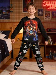 Stranger Things Kids Long Sleeve Pajama Set, Cartoon Demogorgon & Main ...