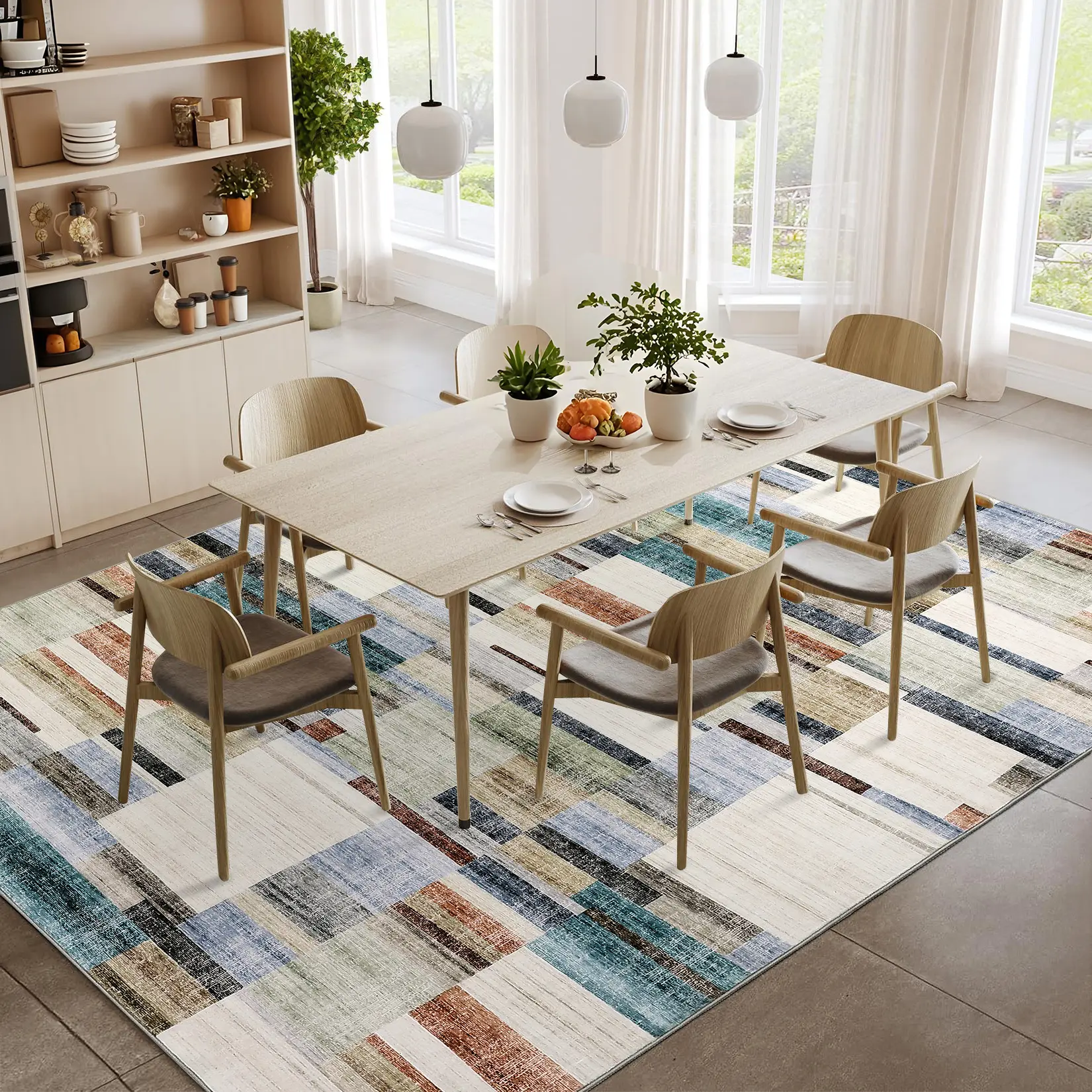 Washable Modern Geometric Living Room Rugs, Soft Non Slip Patchwork ...