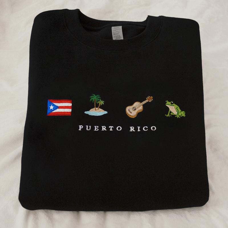 Puerto Rico Embroidered Sweatshirt, Boricua, Taino, Cotton, Black ...