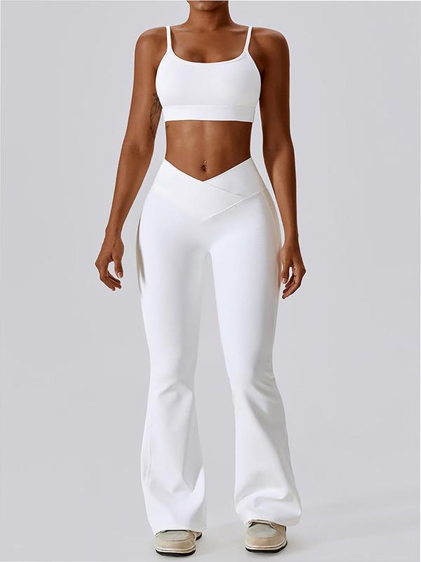 Two Counts Women's Solid Tracksuit Set, Sporty Lace Up Crop Cami Top ...