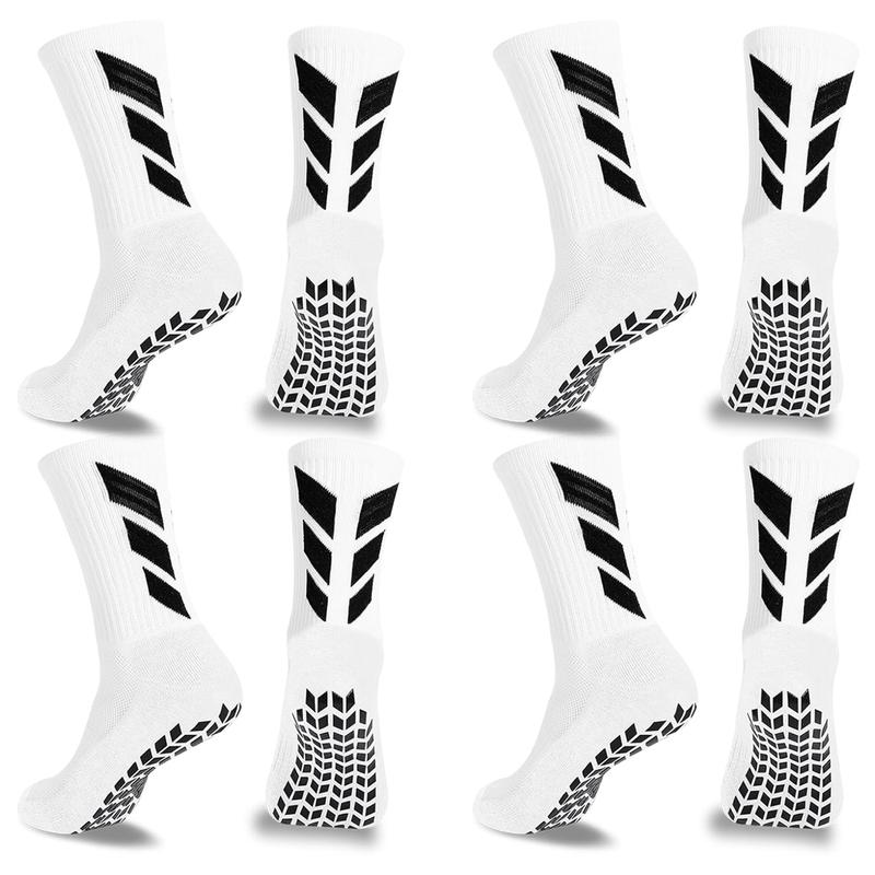 4 Pairs white/black cotton Men's Soccer Socks, Soccer Non Slip Socks ...