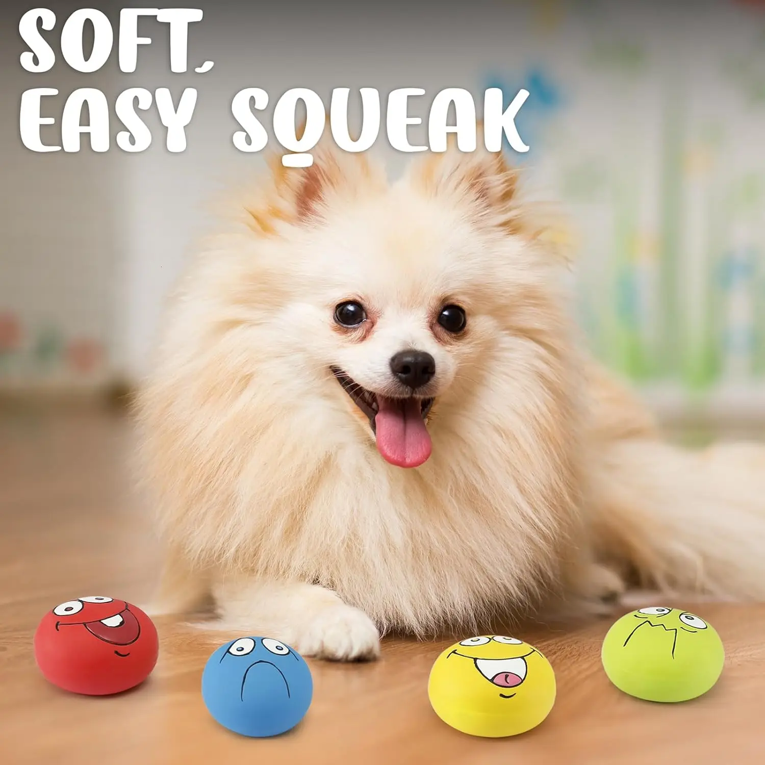 4 Pack 2.8" Smiley Face Squeaky Dog Toys Soft Dog Balls Latex Rubber ...