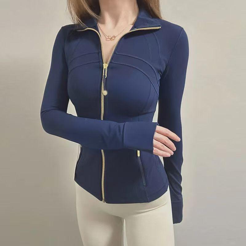 Women's Slim Elastic Gold Zipper Sports Jacket for Running Yoga Fitness ...