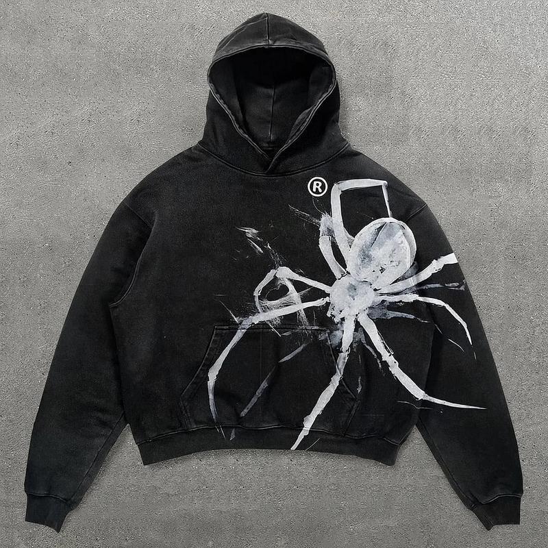 Vintage Spider Graphic Acid Washed Hoodie , Full Size,daily wear ...