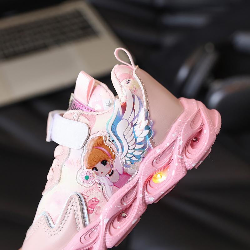 Kids Casual Shoes Girls Cartoon Breathable Non-Slip LED Light Sneakers ...